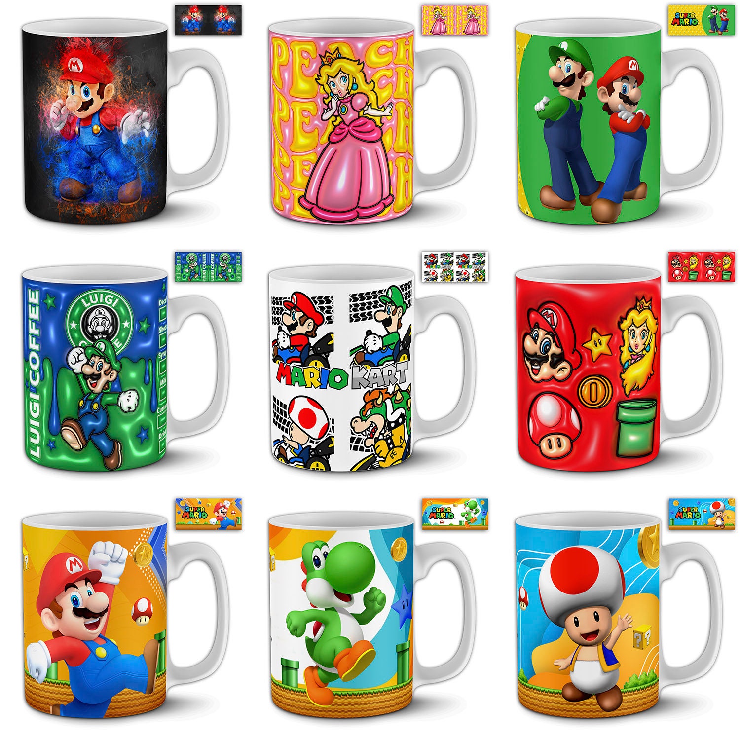 60 Mario Mug Design Bundle. Super Mario Game PNG 11oz Mug Sublimation ...