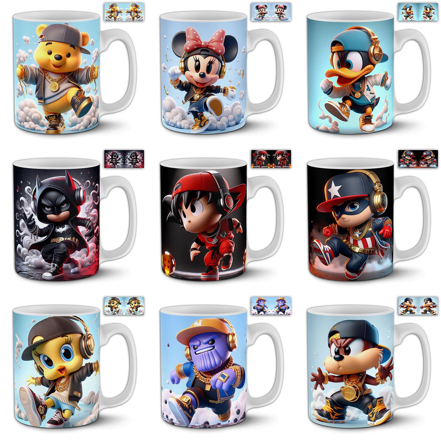 3D Chibi Cartoon Hip Hop Mug Design Bundle. 30 PNG Sublimation Designs ...
