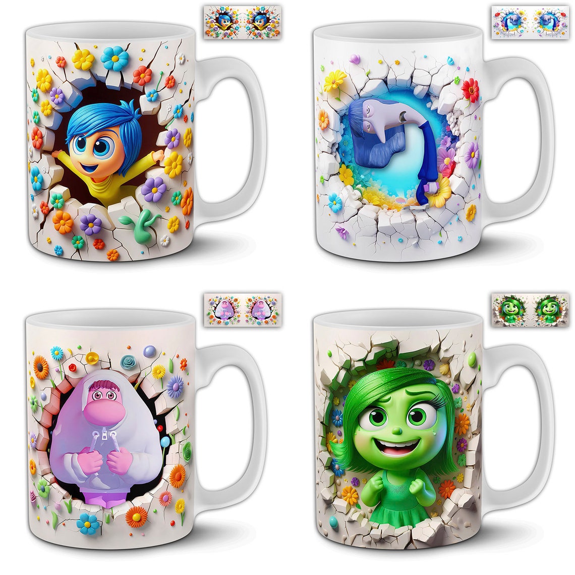 20 Cartoon Emotions 11oz Mug Design Bundle. Inside Out PNG Sublimation ...