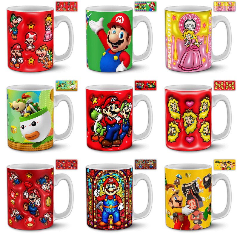60 Mario Mug Design Bundle. Super Mario Game PNG 11oz Mug Sublimation ...