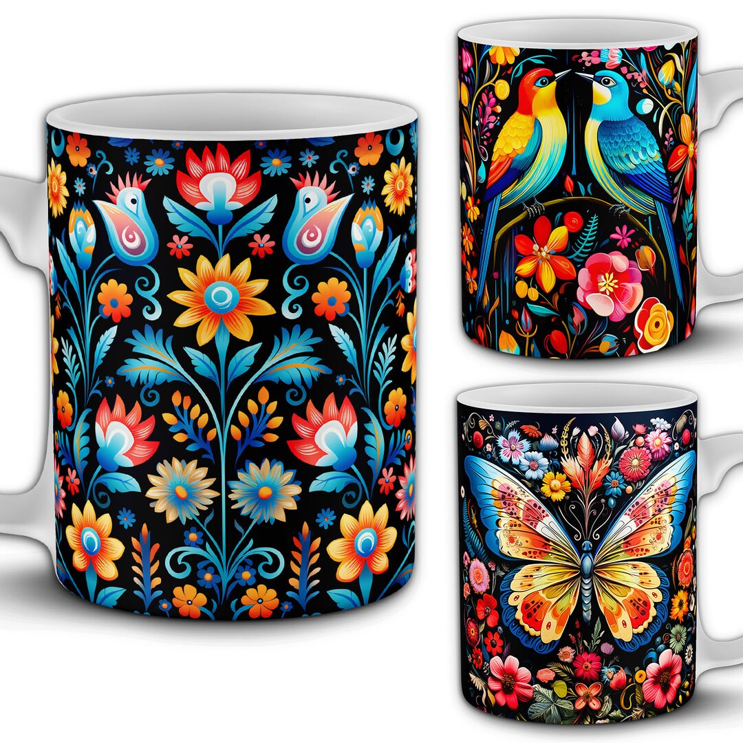 35 Folk Art Mug Design Bundle. Colorful 11oz PNG Sublimation Pack. Mug ...