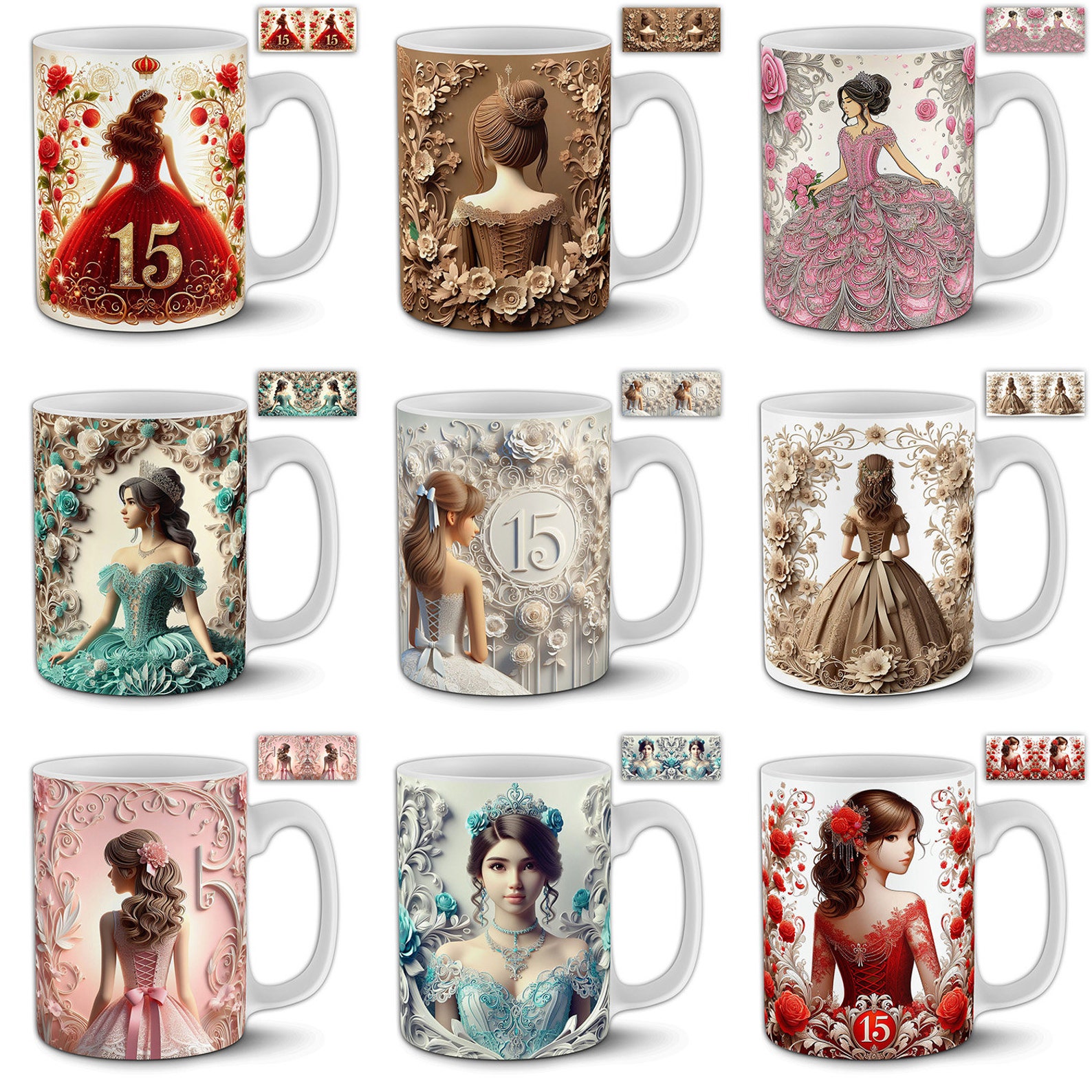 3D XV Years Celebration Mug Design Bundle. 30 PNG Sublimation Designs ...