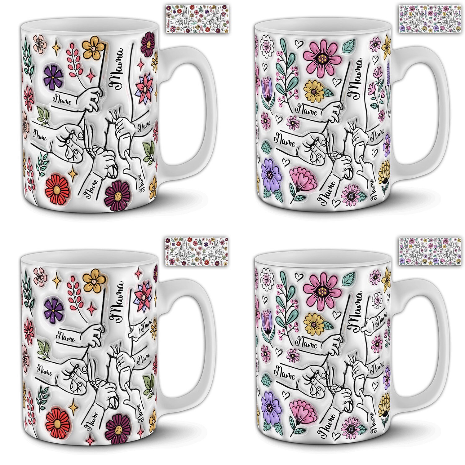 12 Holding Mom's Hand Mug Design Bundle, up to 6 Hands in 2 Floral ...