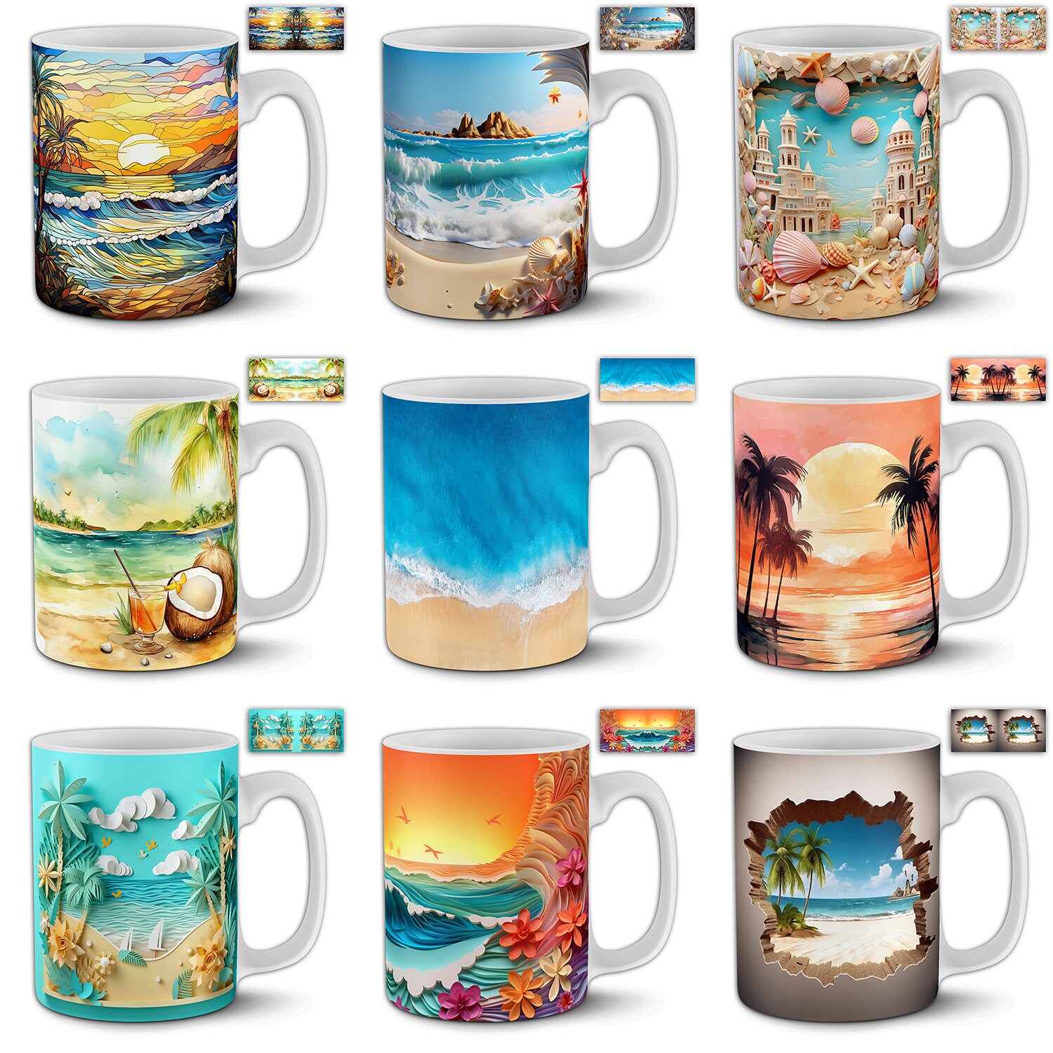 60 Beach Mug Design Bundle. 11oz PNG Sublimation Pack. 3D, Beachlife ...