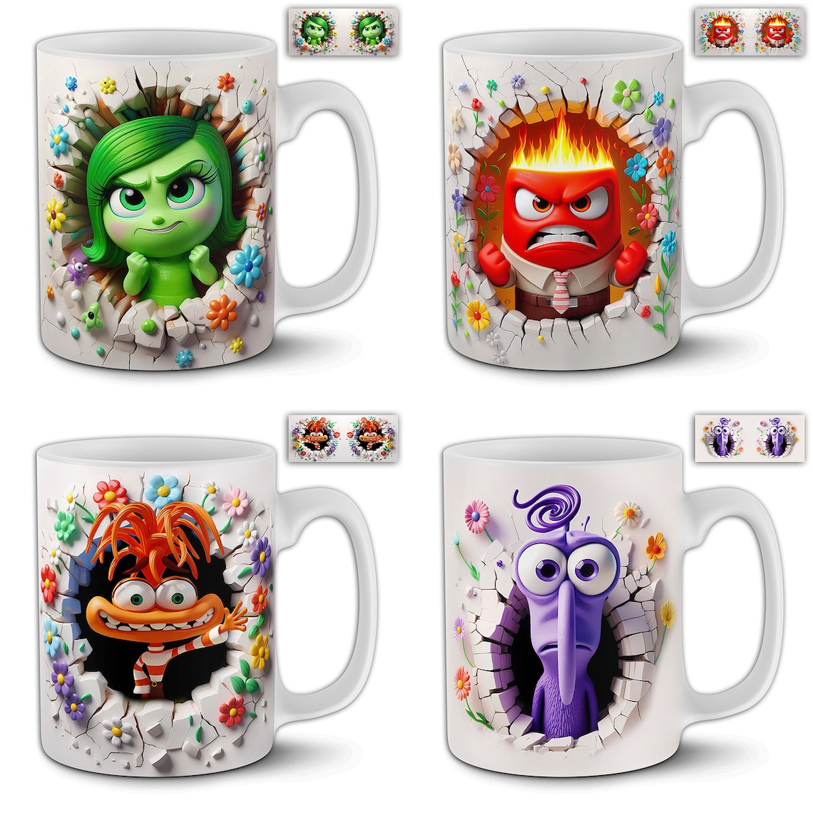 20 Cartoon Emotions 11oz Mug Design Bundle. Inside Out PNG Sublimation ...