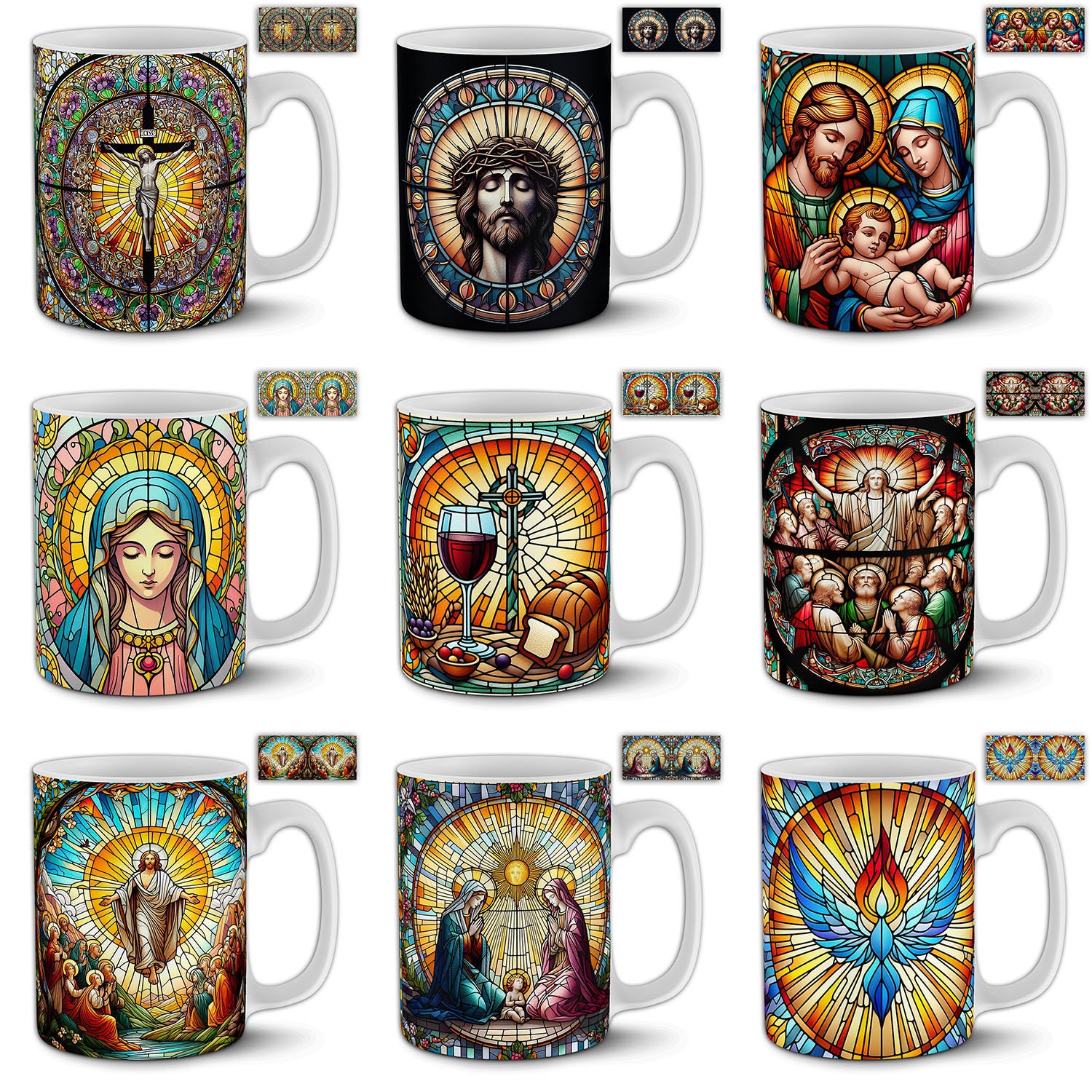 100 Christian Catholic Stained Glass Mug Design Bundle. 11oz Mug ...
