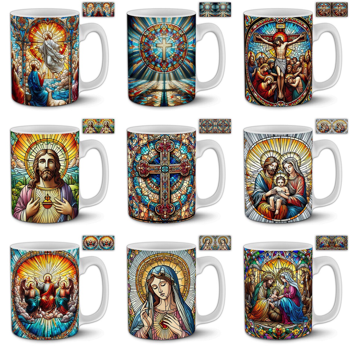 100 Christian Catholic Stained Glass Mug Design Bundle. 11oz Mug ...
