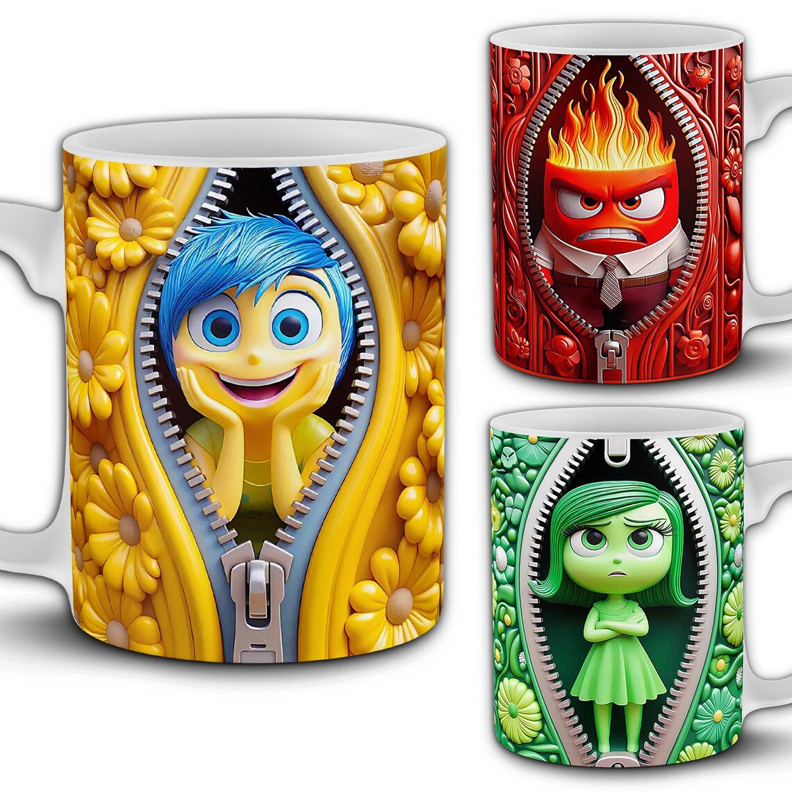 3D Cartoon Emotions 11oz Mug Design Bundle. 9 PNG Sublimation Mug Wraps ...