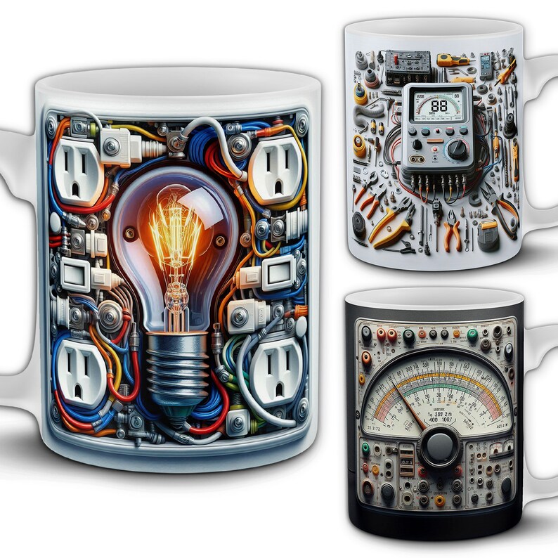 14 3D Electrician 11oz Mug Design Bundle. PNG Sublimation Mug Wraps ...