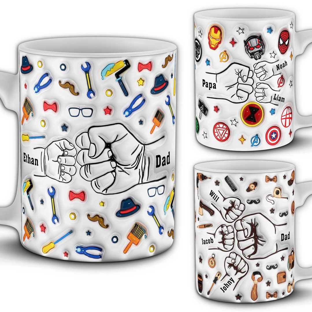 24 Dad Fist Bump 11oz Mug Design Bundle, up to 6 Hands in 4 Styles. 3D ...