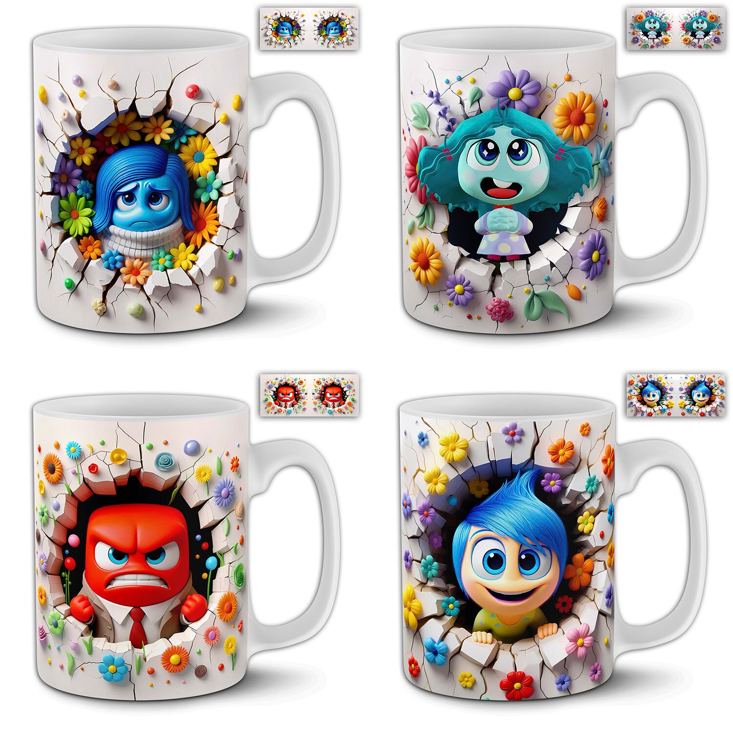 20 Cartoon Emotions 11oz Mug Design Bundle. Inside Out PNG Sublimation ...