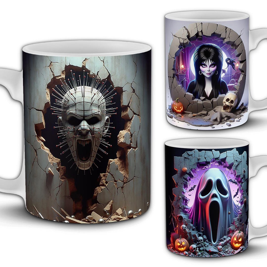 30 Horror 11oz Mug Design Bundle. Halloween PNG Sublimation Mug Wraps ...