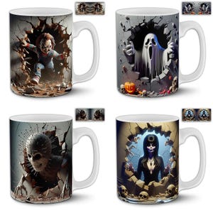 30 Horror 11oz Mug Design Bundle. Halloween PNG Sublimation Mug Wraps ...