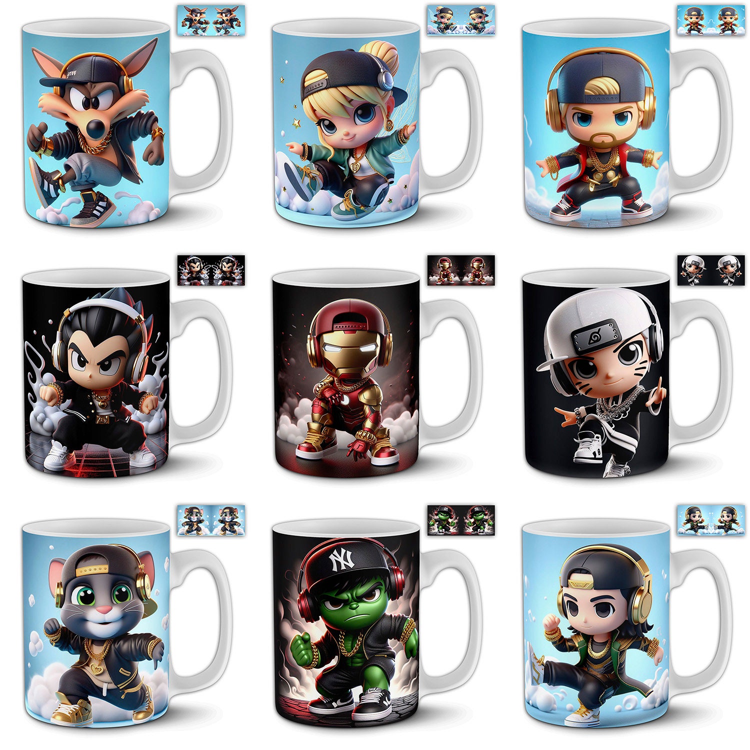 3D Chibi Cartoon Hip Hop Mug Design Bundle. 30 PNG Sublimation Designs ...