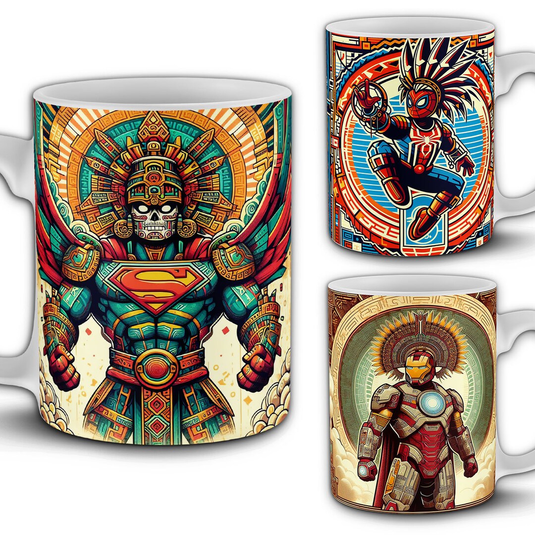 40 Superheroes Aztec Style Mug Design Bundle. 11oz PNG Sublimation Pack ...