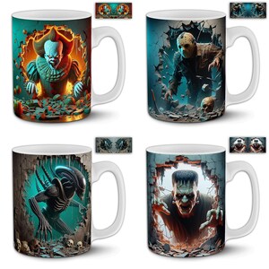 30 Horror 11oz Mug Design Bundle. Halloween PNG Sublimation Mug Wraps ...
