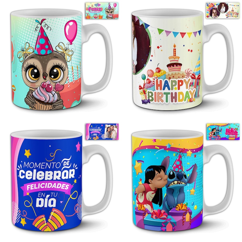 25 Diseños Cumpleaños Para Tazas 11oz. Plantillas Editables Sublimación ...