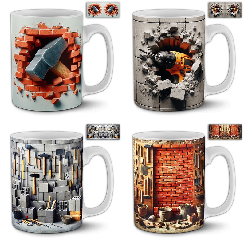 15 Construction Tools Mug Design Bundle. 3D PNG Sublimation 11oz Mug ...