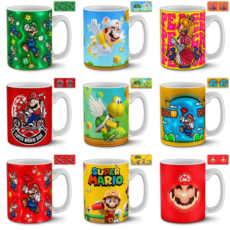 60 Mario Mug Design Bundle. Super Mario Game PNG 11oz Mug Sublimation ...