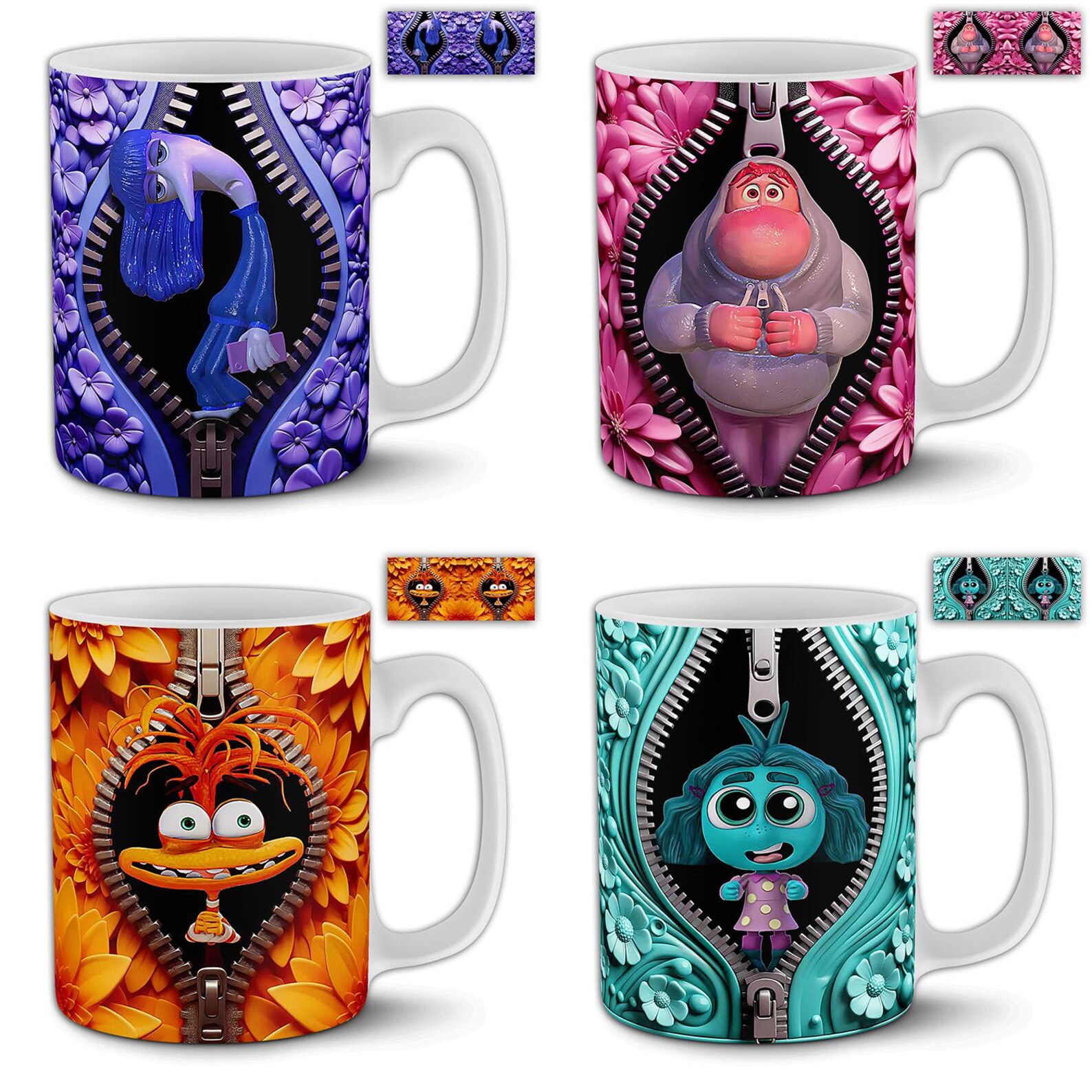 3D Cartoon Emotions 11oz Mug Design Bundle. 9 PNG Sublimation Mug Wraps ...