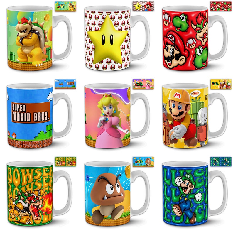 60 Mario Mug Design Bundle. Super Mario Game PNG 11oz Mug Sublimation ...