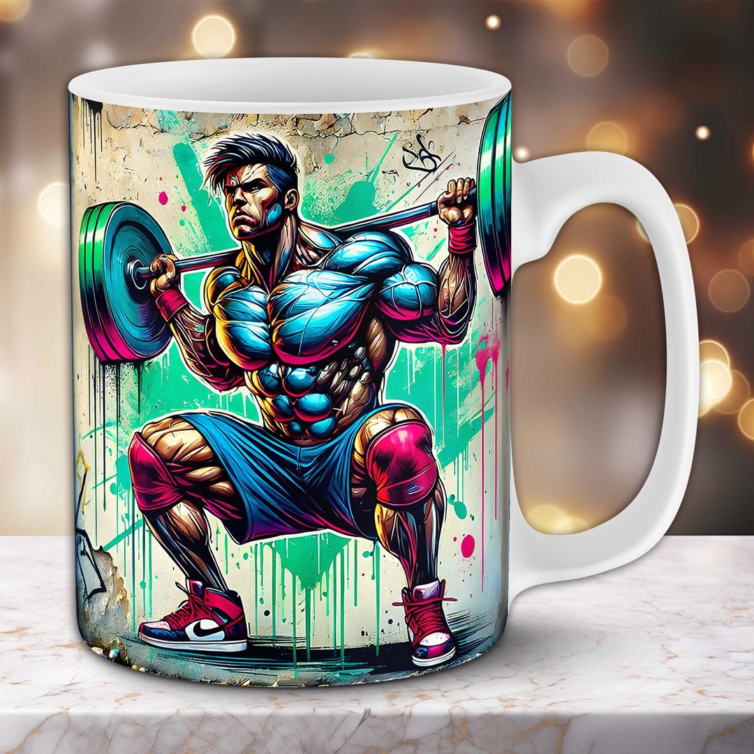 Ripped Bodybuilder Graffiti Mug Design - Urban Art Weightlifting 11oz ...