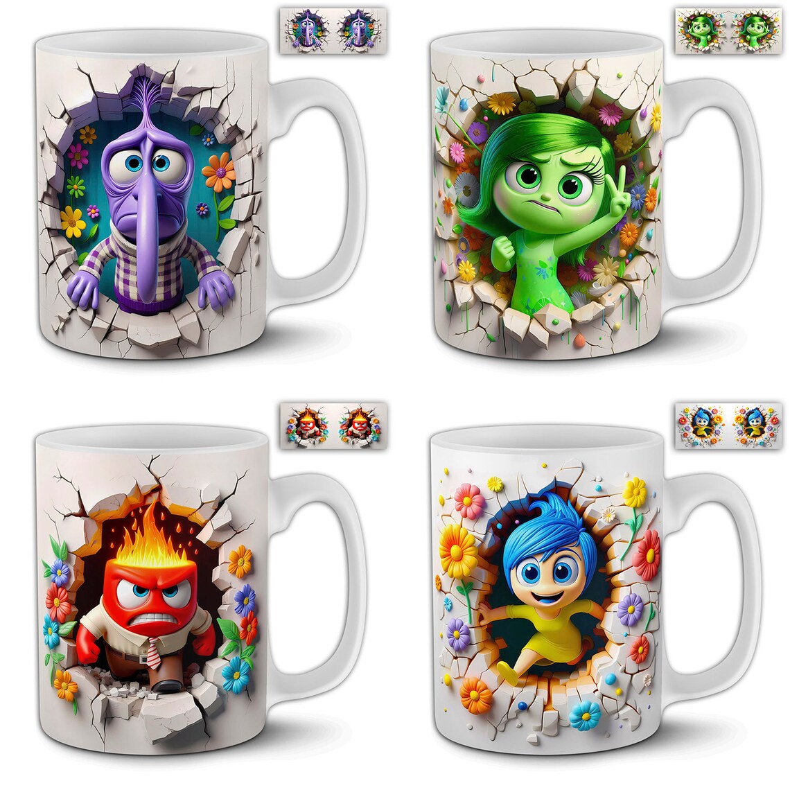 20 Cartoon Emotions 11oz Mug Design Bundle. Inside Out PNG Sublimation ...