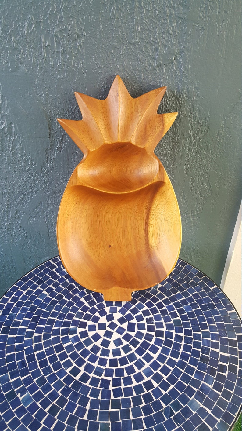 Vintage Monkey Pod Wood PINEAPPLE BOWL Chip and Dip Bowl Trinket Bowl ...