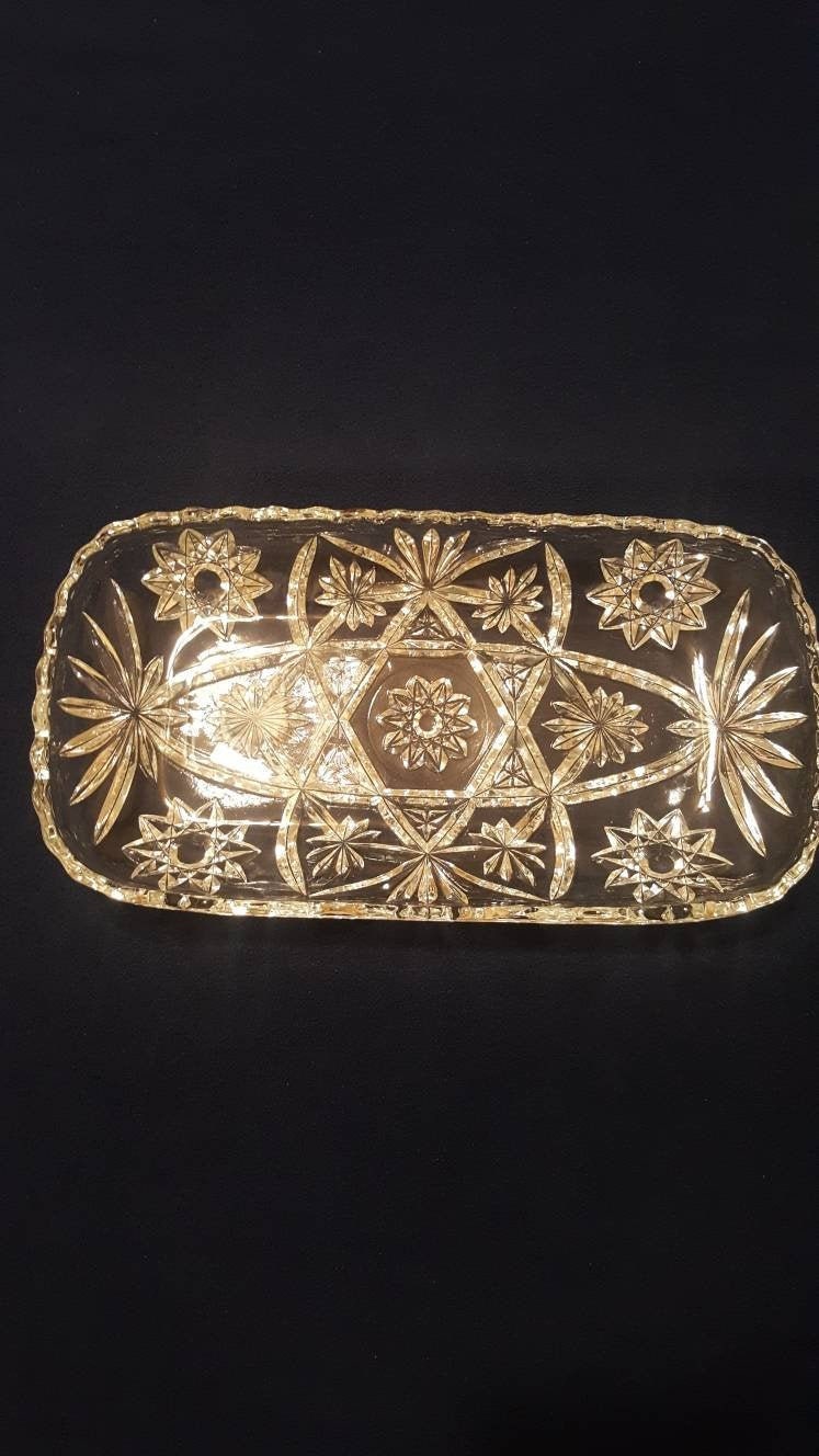 Vintage Rectangular Cut Glass Bread Tray/relish Tray/serving Tray 1960s ...