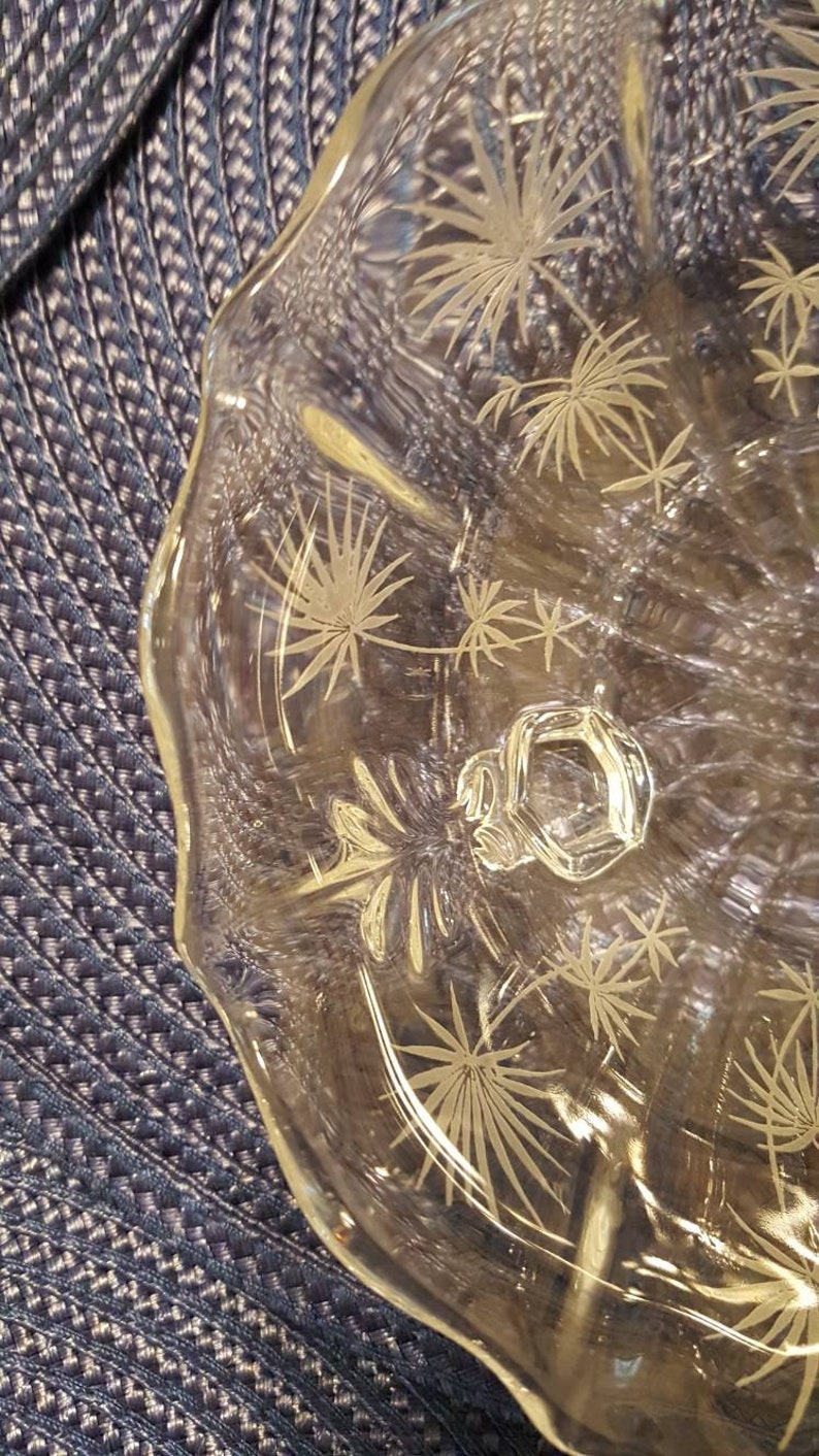 Vintage FOSTORIA Baroque Lido Etched Glass Footed Bowl 1940s Fireworks ...
