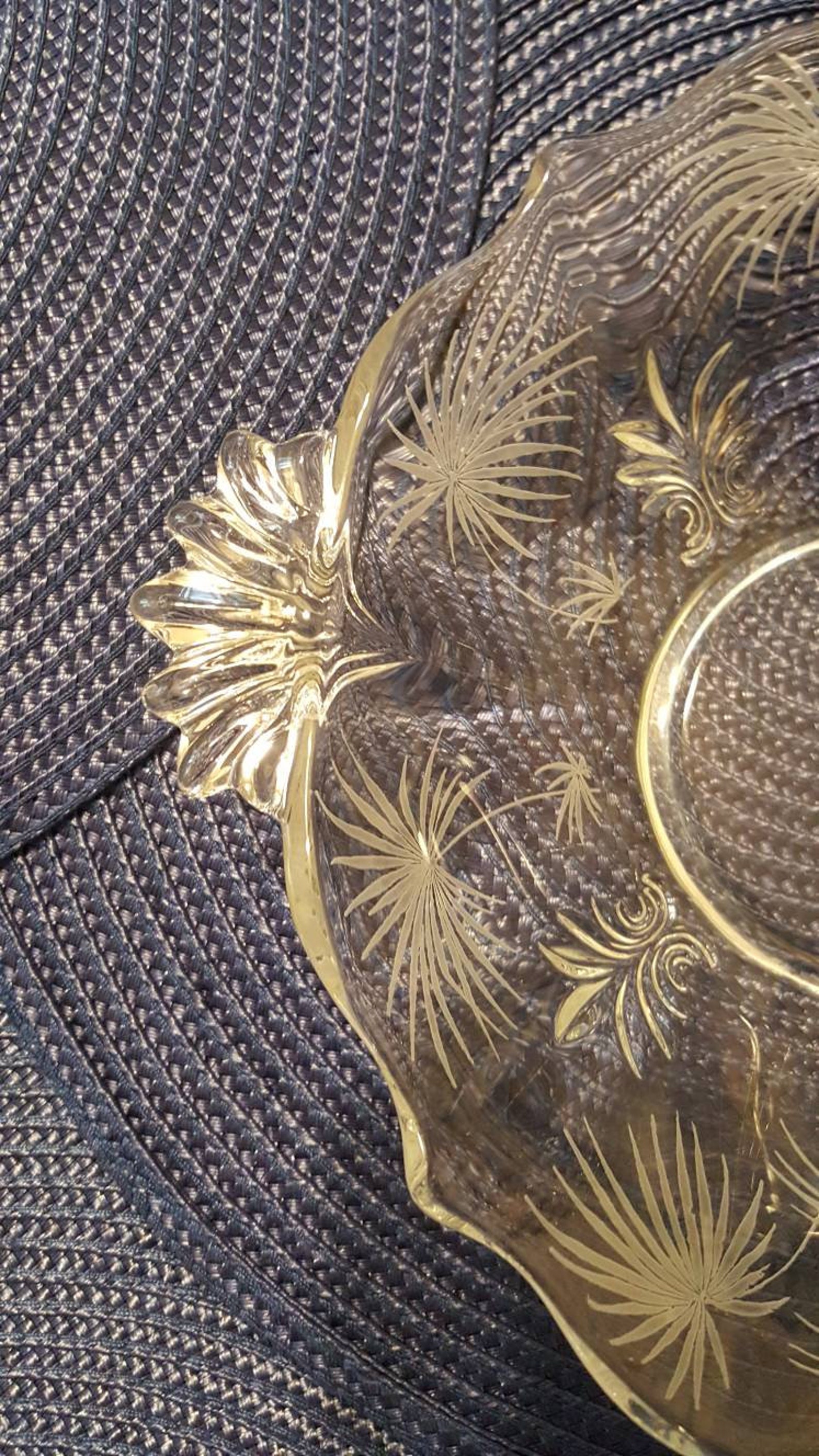 Vintage FOSTORIA BAROQUE LIDO Etched Glass Serving Bowl 1940s Fireworks ...
