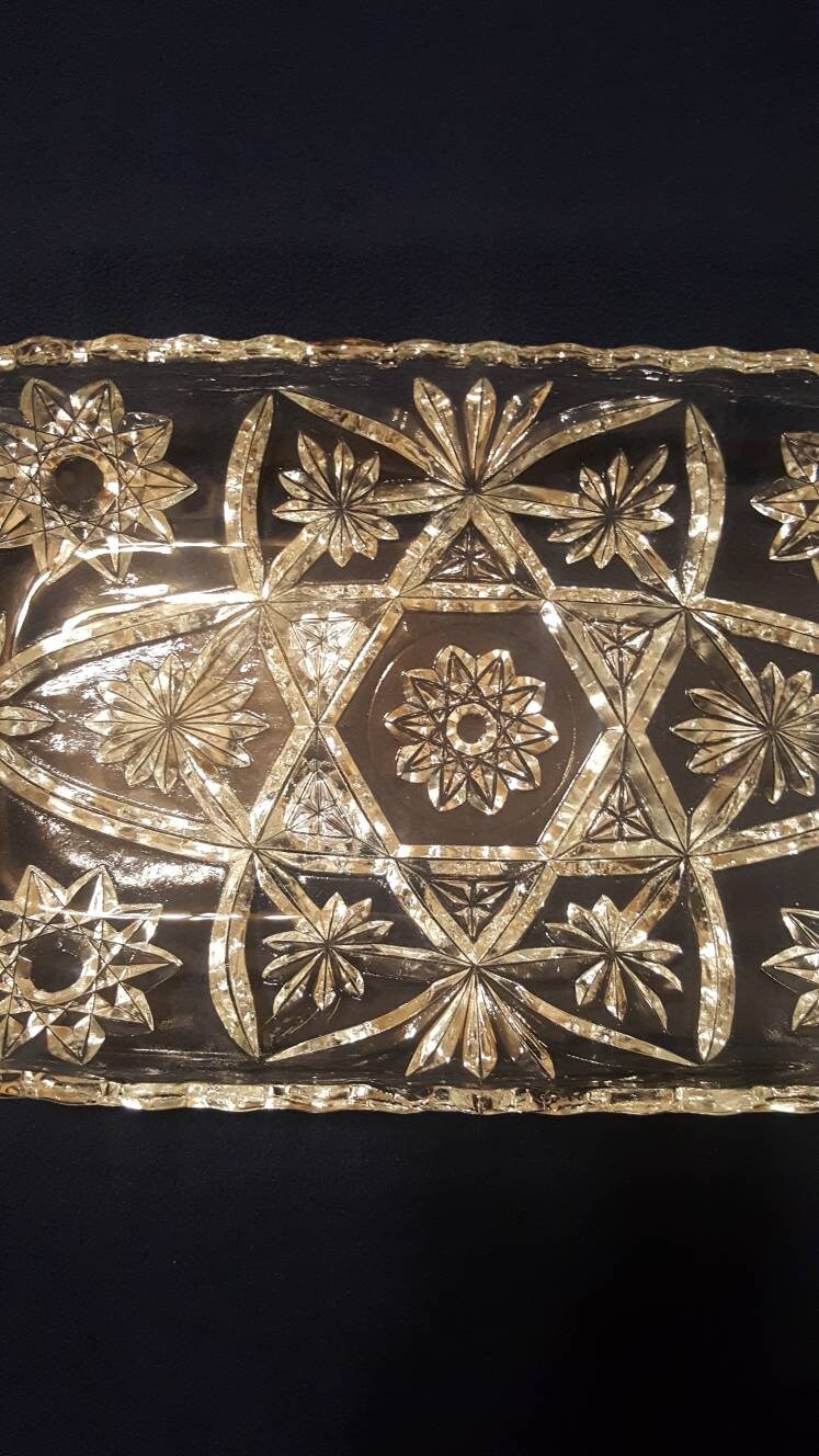 Vintage Rectangular Cut Glass Bread Tray/relish Tray/serving Tray 1960s ...