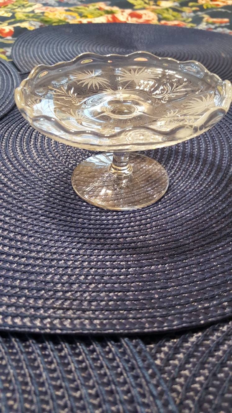 Vintage FOSTORIA Baroque Lido Etched Glass Compote 1940s Collectible ...