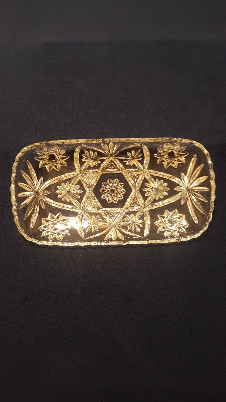 Vintage Rectangular Cut Glass Bread Tray/relish Tray/serving Tray 1960s ...