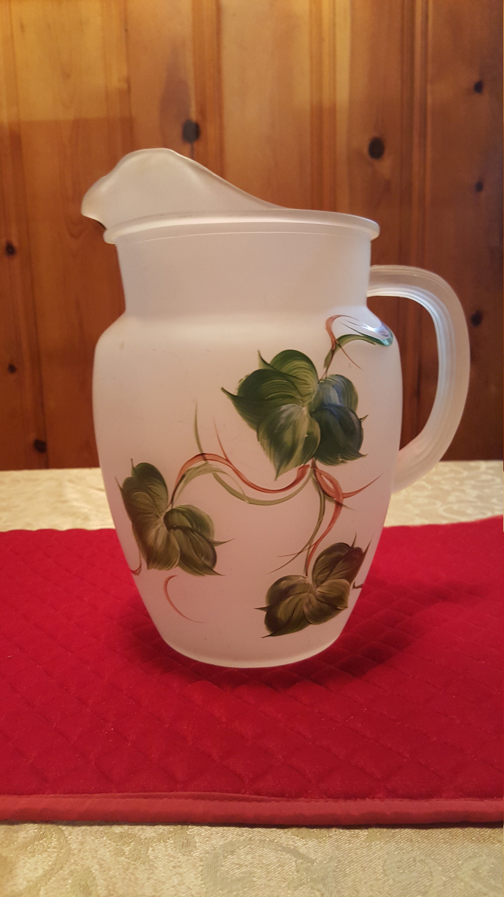 BEAUTIFUL Vintage Frosted Glass Pitcher With Hand Painted - Etsy