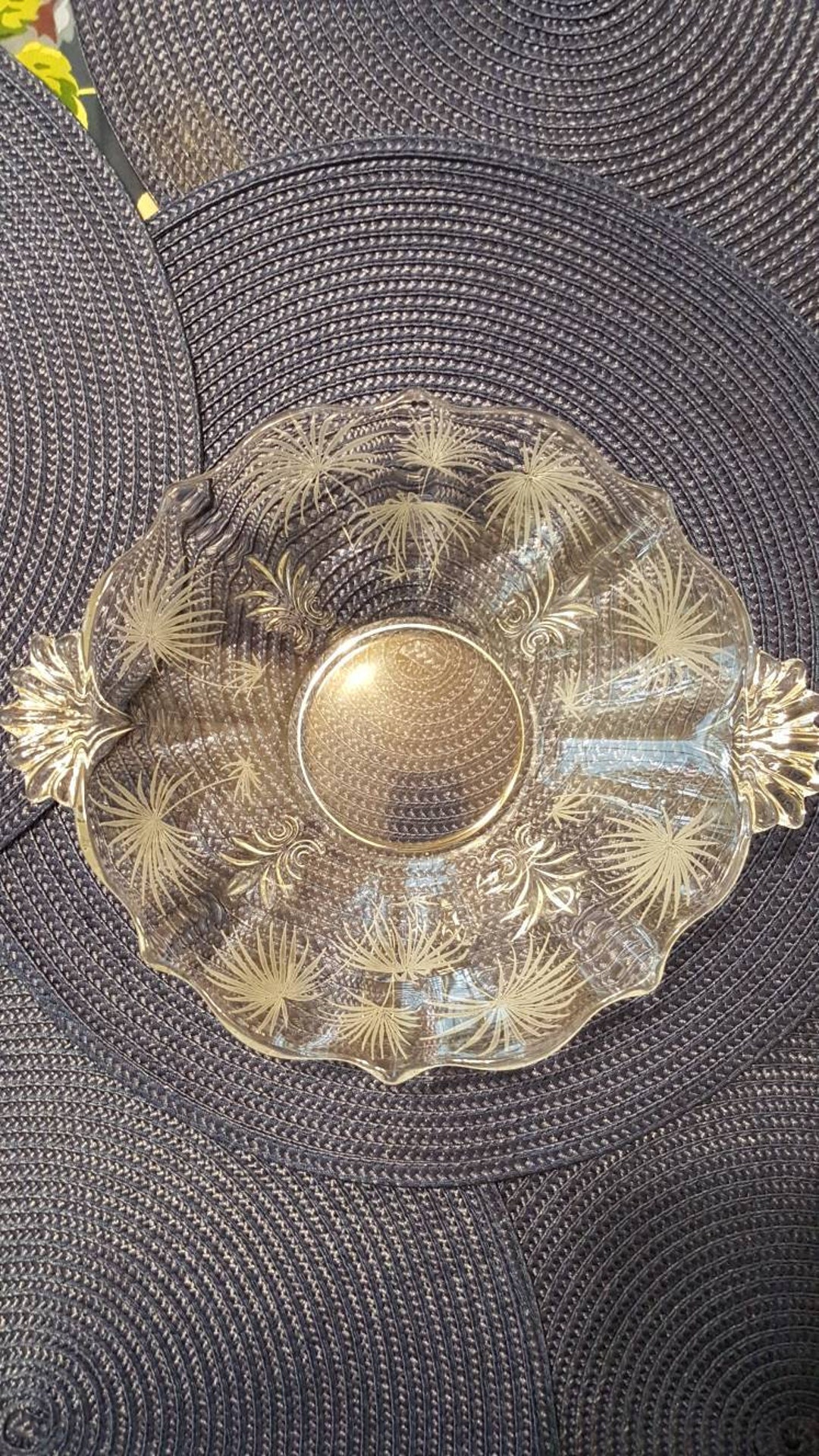 Vintage FOSTORIA BAROQUE LIDO Etched Glass Serving Bowl 1940s Fireworks ...
