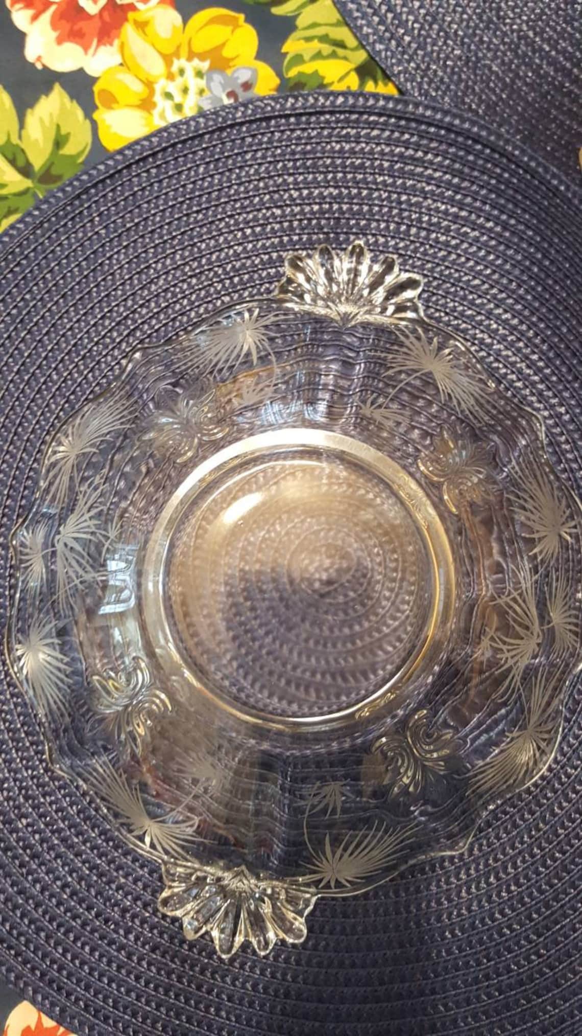 Vintage FOSTORIA BAROQUE LIDO Etched Glass Serving Bowl 1940s Fireworks ...