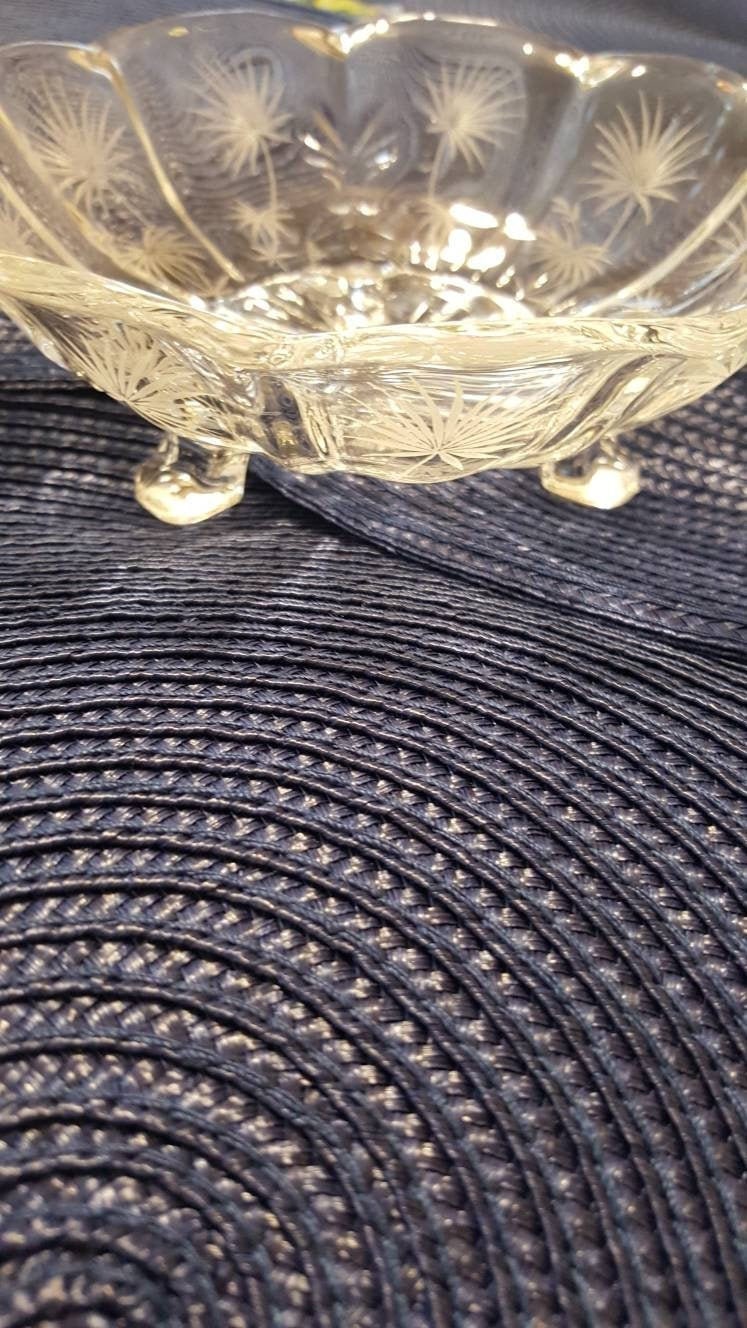 Vintage FOSTORIA Baroque Lido Etched Glass Footed Bowl 1940s Fireworks ...