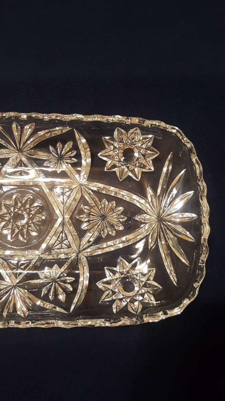 Vintage Rectangular Cut Glass Bread Tray/relish Tray/serving Tray 1960s ...