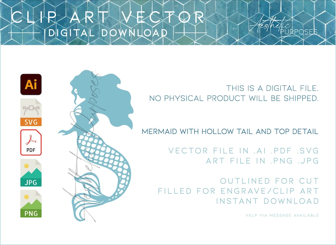 Mermaid Clip Art Vector // Digital Download // SVG PDF AI .jpg .png ...
