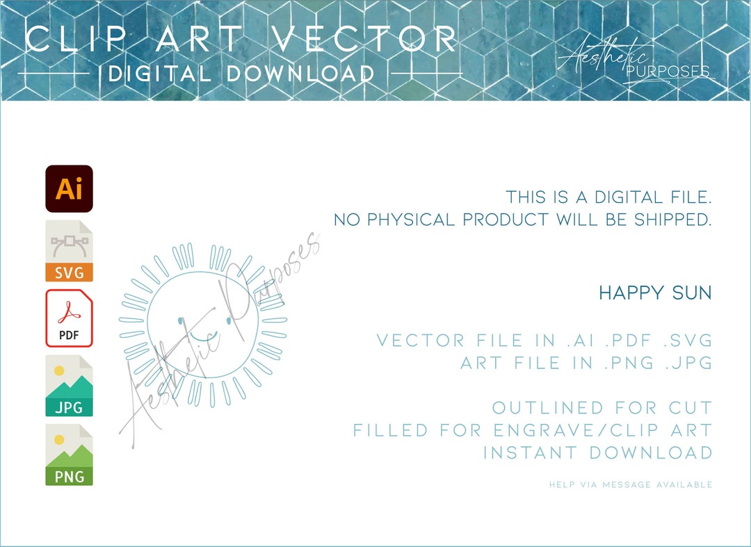 Happy Sun Clip Art Vector // Digital Download // SVG PDF AI .jpg .png ...