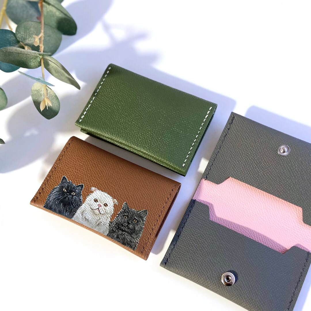 Custom Leather Wallet, Hand Painted Pet Portrait on Leather Cardholder ...