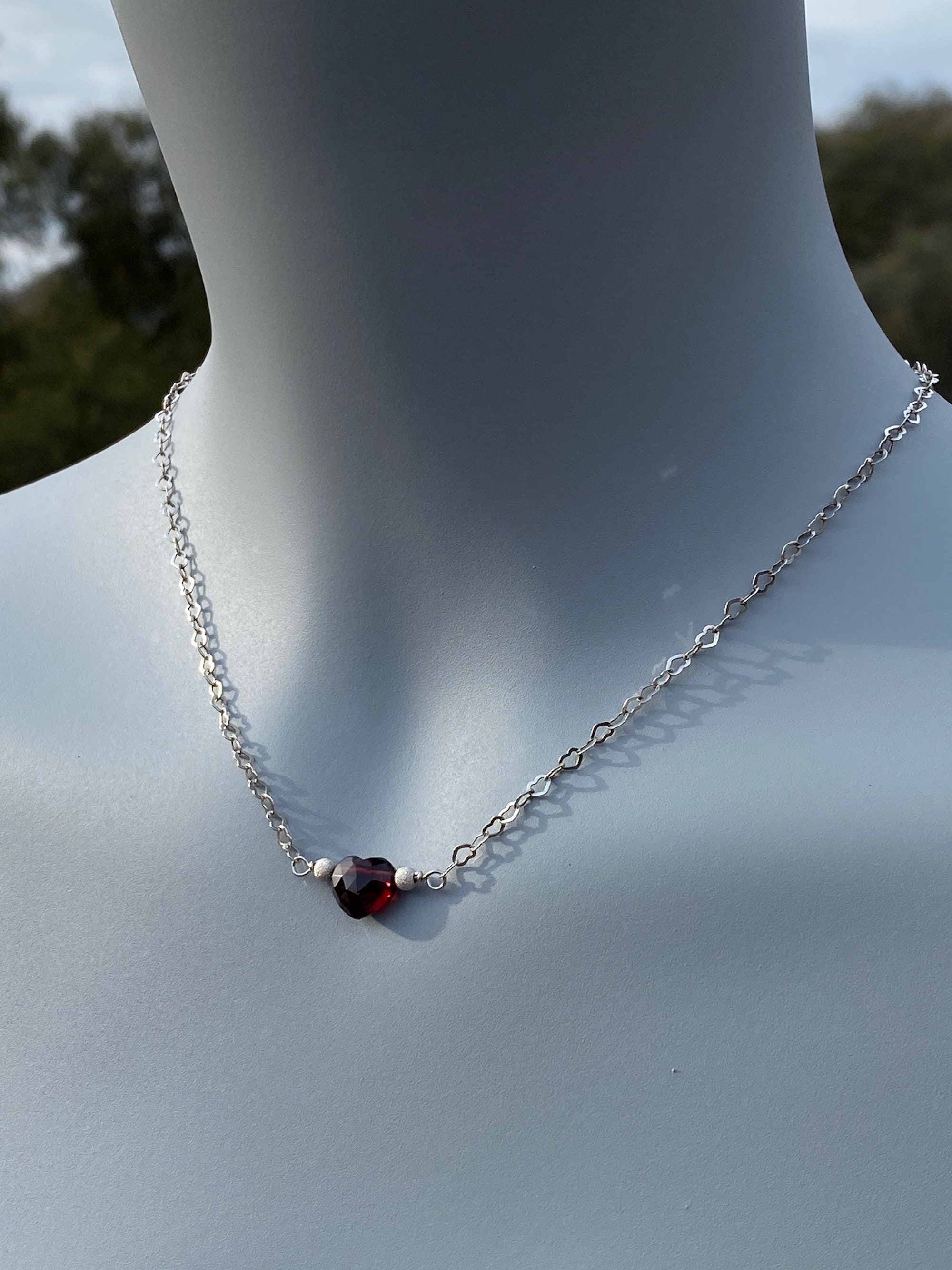 Garnet Heart Charm Necklace / Genuine Garnet Necklace / Valentines ...