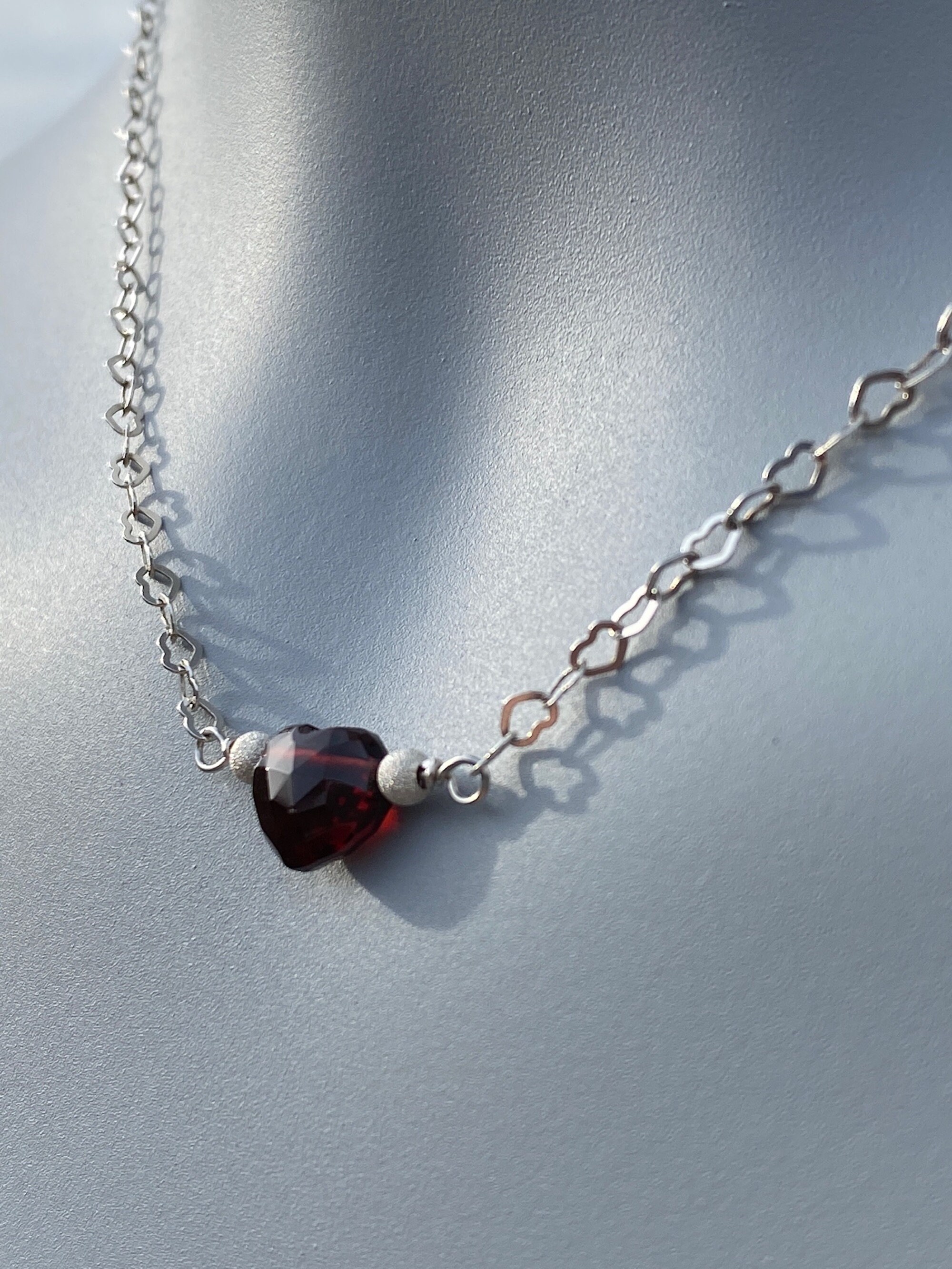 Garnet Heart Charm Necklace / Genuine Garnet Necklace / Valentines ...