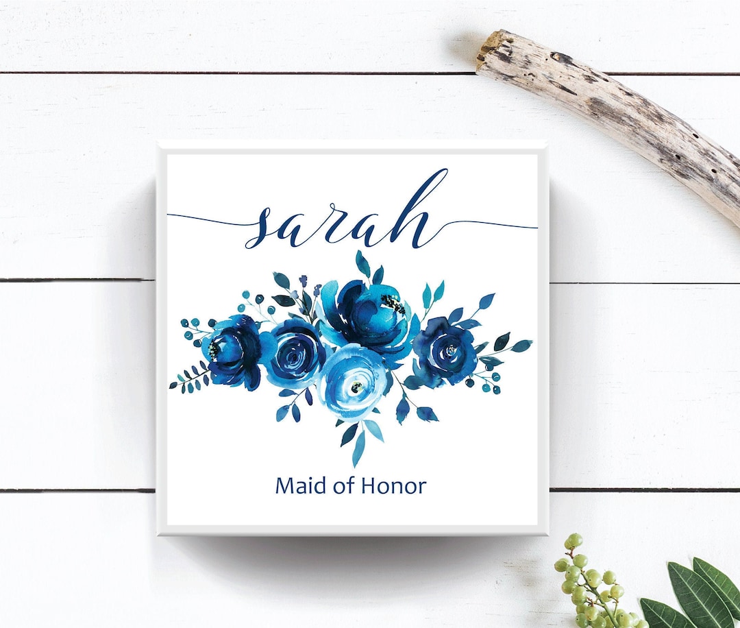 Navy Blue Azure Blue Bridesmaid Gift Box, Will You Be My Maid of Honor ...