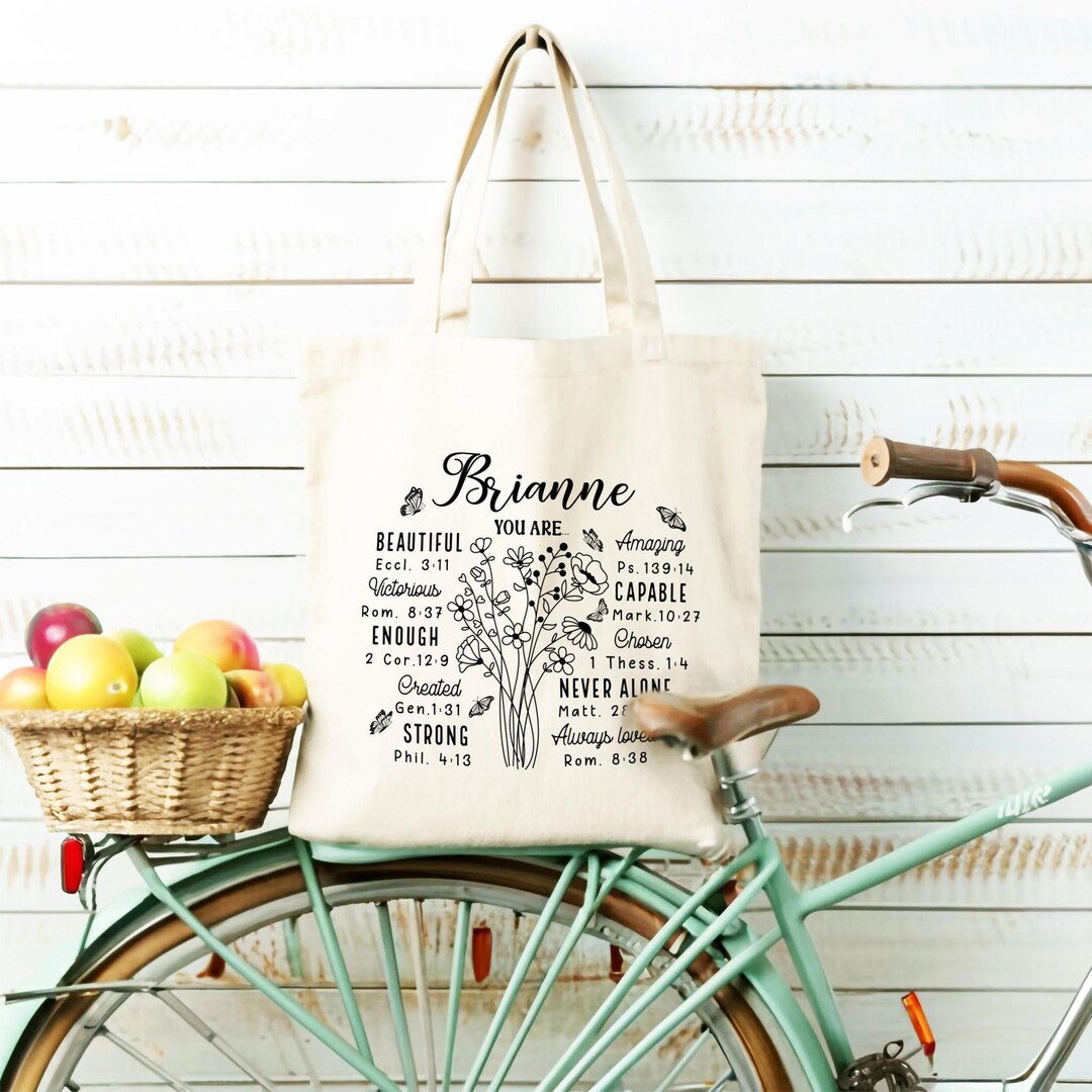 Bible Verse Inspiration Tote Bag, Flower Faith Canvas Bag, Christian ...