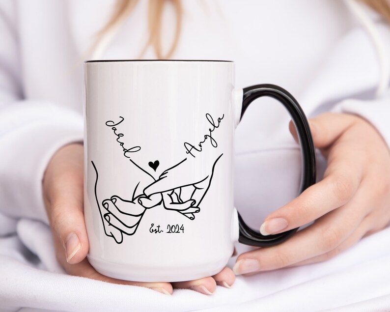 Personalized Anniversary Mug: Hands Design, Couple Gift - Etsy