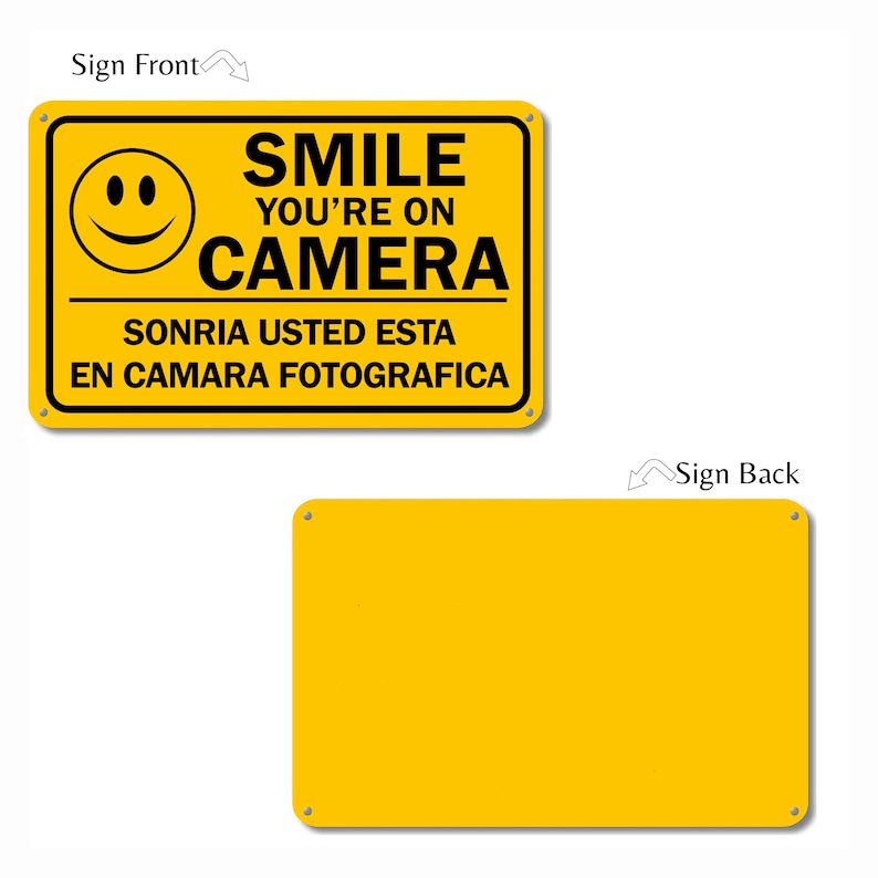 Smile Youre on Camera English Spanish Sign Yellow Plastic 11x 7 Rust ...