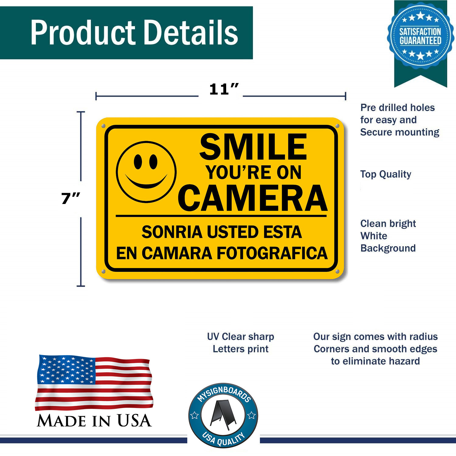 Smile Youre on Camera English Spanish Sign Yellow Plastic 11x 7 Rust ...