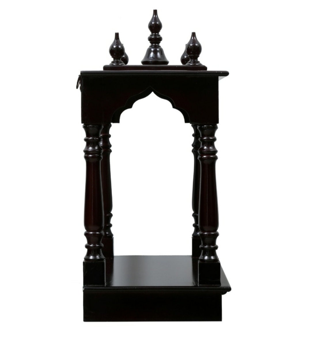Wooden Pooja Temple Mandir Alter In Dark Walnut Finish Without Door